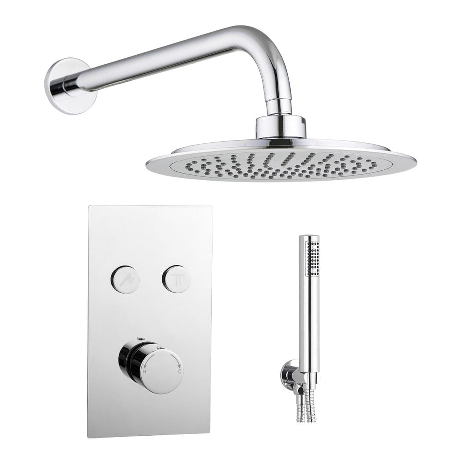 Astini Chrome Round Twin Push Button Concealed Shower Valve & Overhead ...