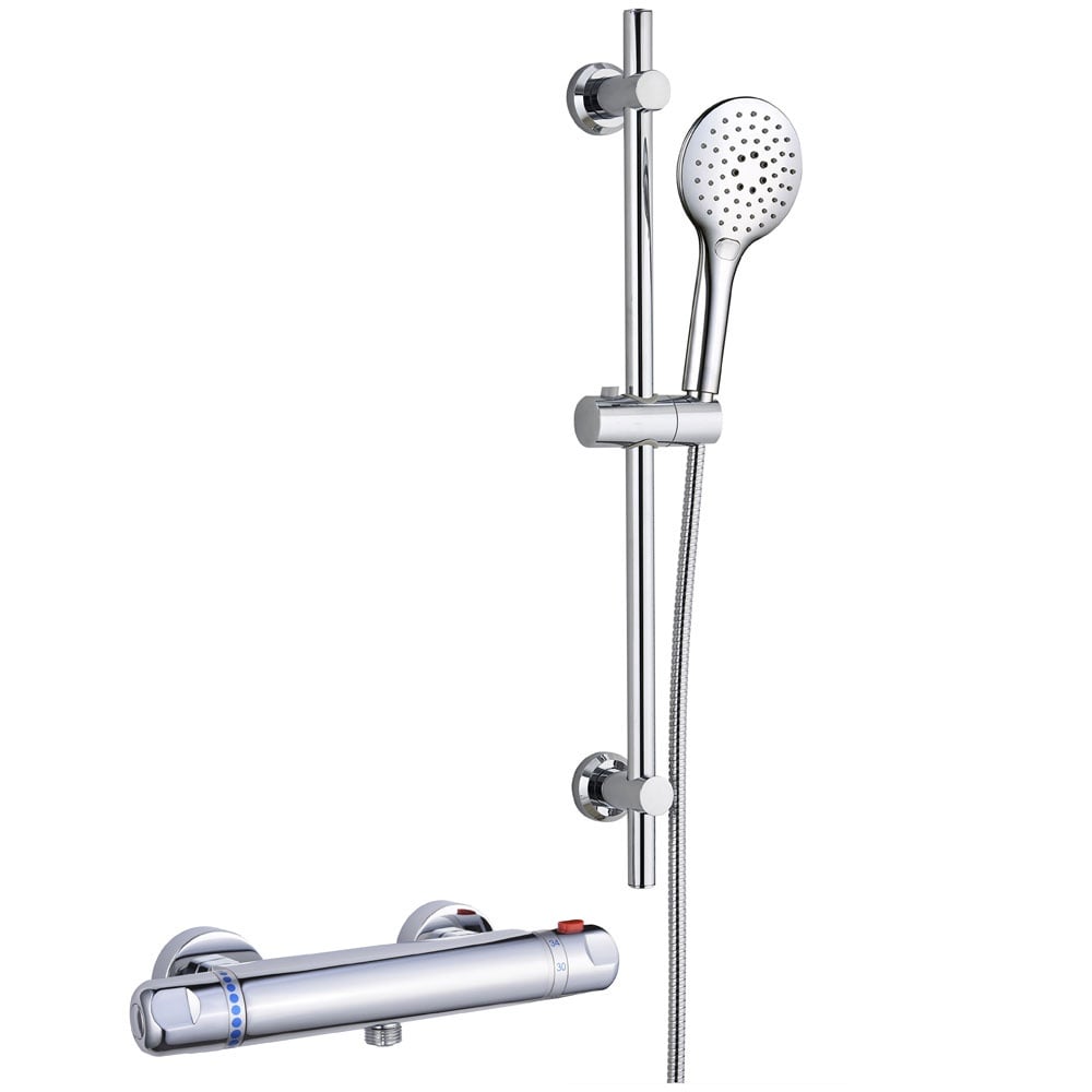 Astini Bala Chrome Low Pressure High-Flow Shower Valve & Riser Rail Ki ...