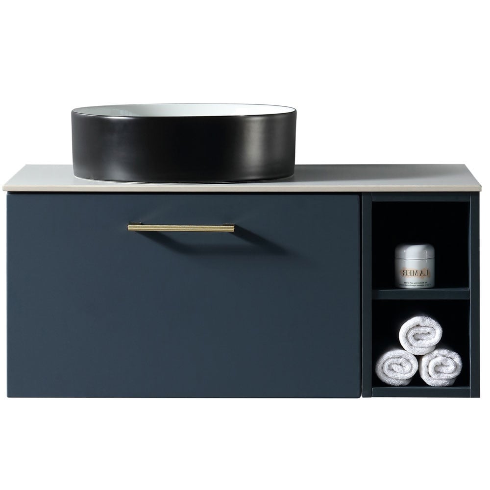 Astini Piatta 800mm Midnight Shadow Wall Hung Vanity W/ LH Side Storag ...