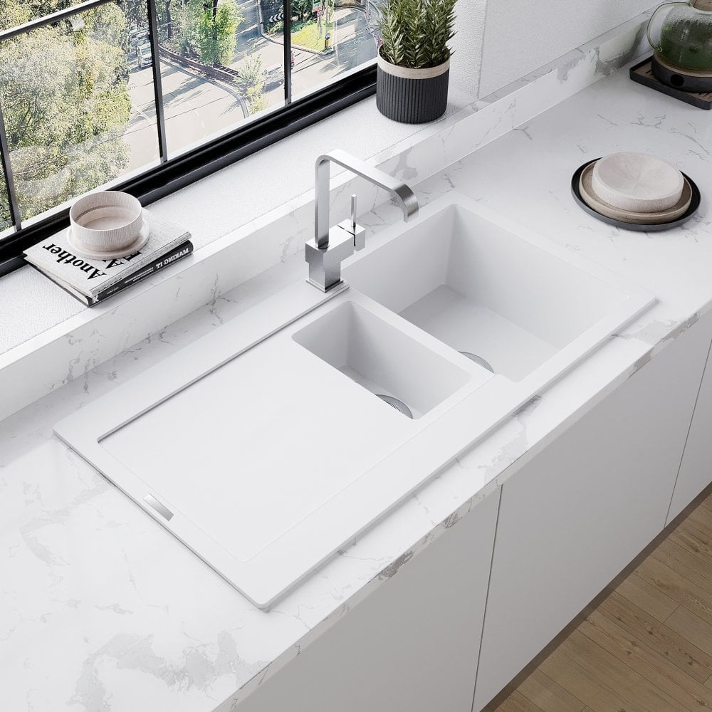 Astini Quadro 1.5 Bowl Granite Kitchen Sink & Cosmo 5E Tap Set ...