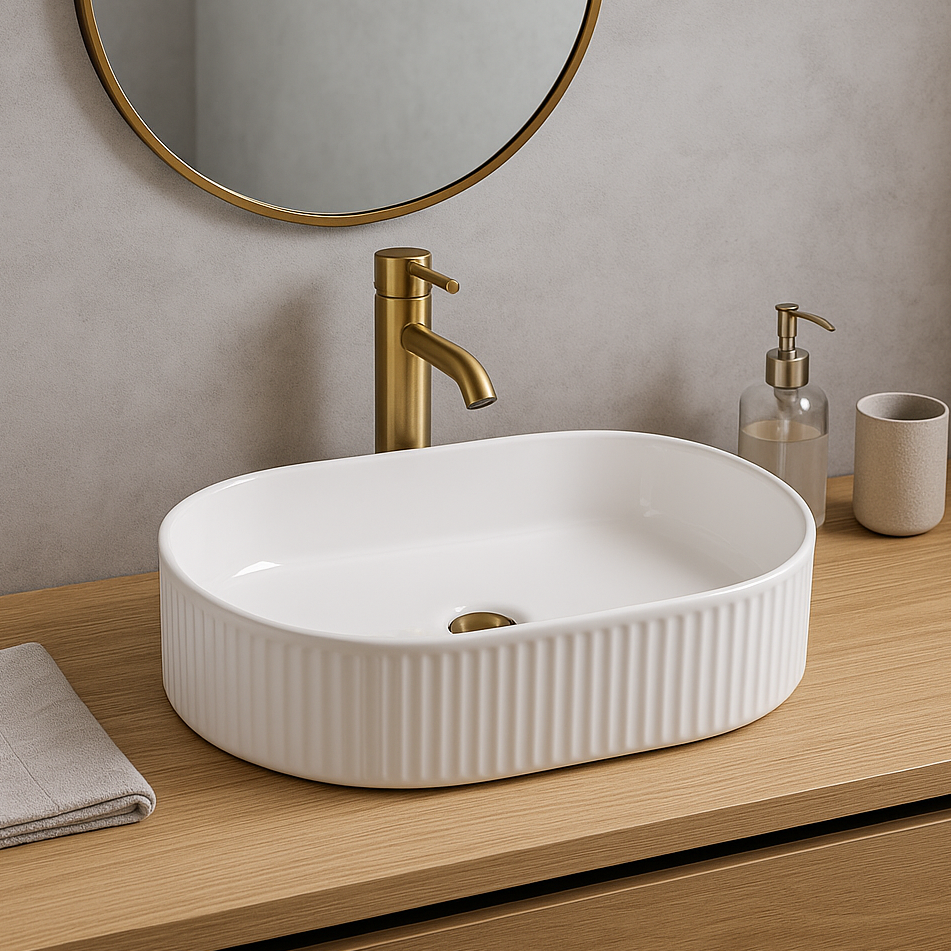 Astini Flauto 490x315 Fluted Gloss White Oval Countertop Basin ...